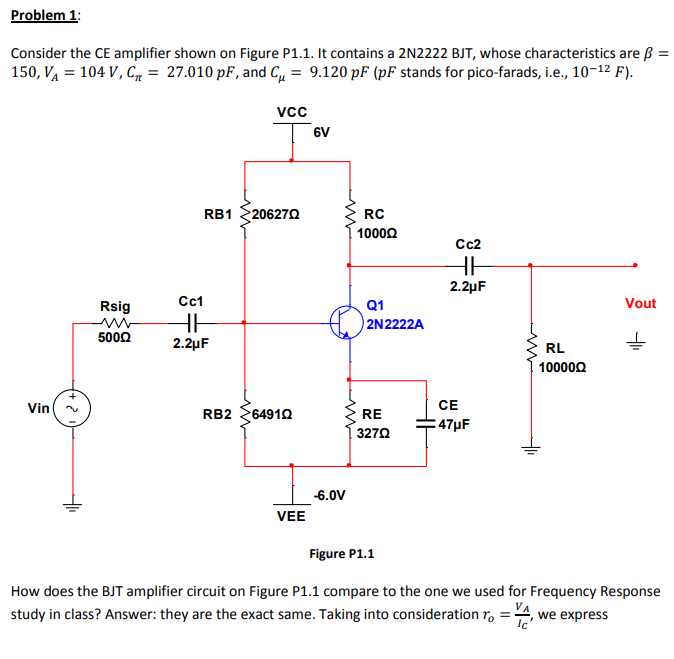 Solved Consider the CE amplifier shown on Figure P1.1. It | Chegg.com