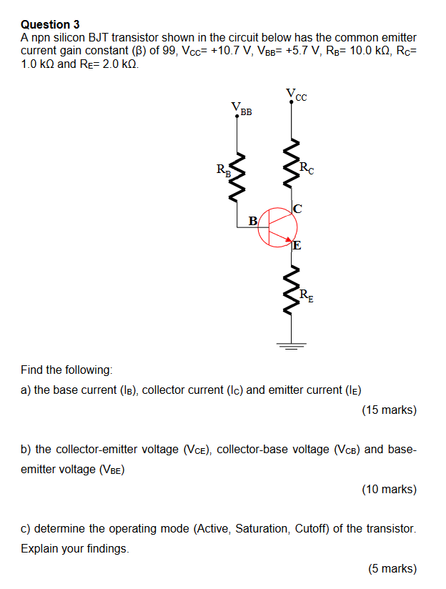 Solved A npn silicon BJT transistor shown in the circuit | Chegg.com