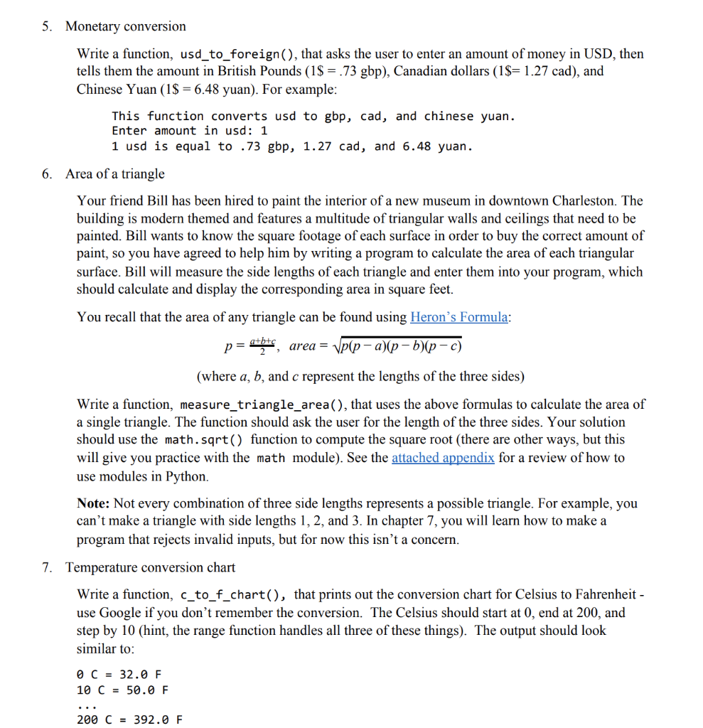 Solved 5. Monetary conversion Write a function, | Chegg.com