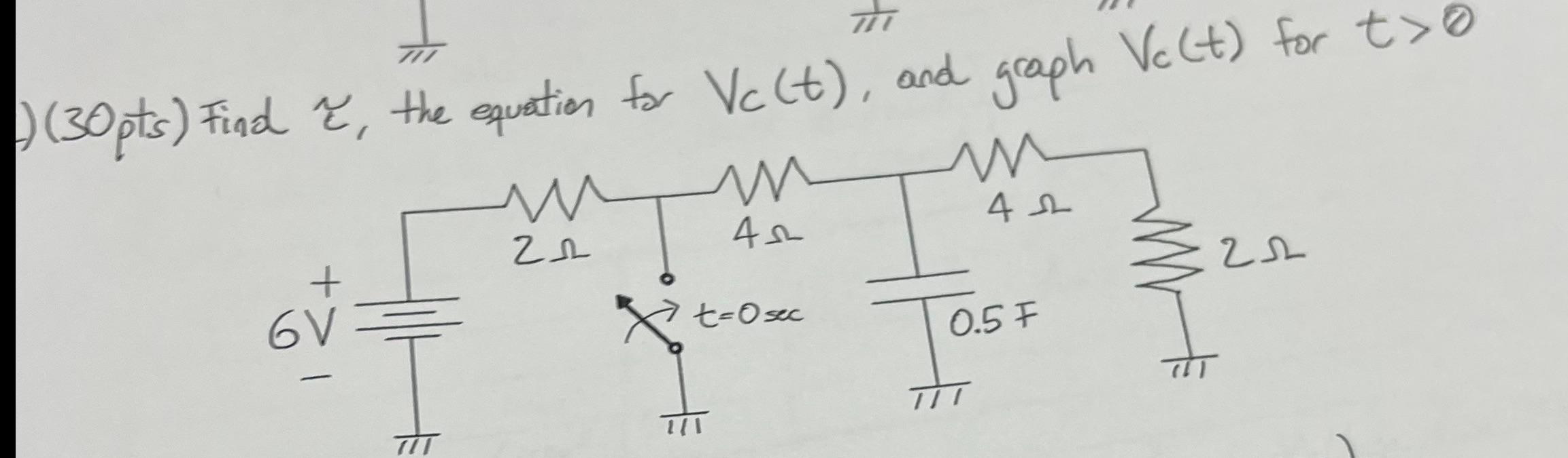 Solved (30pts) Fird y the equation for Vc(t), and graph | Chegg.com