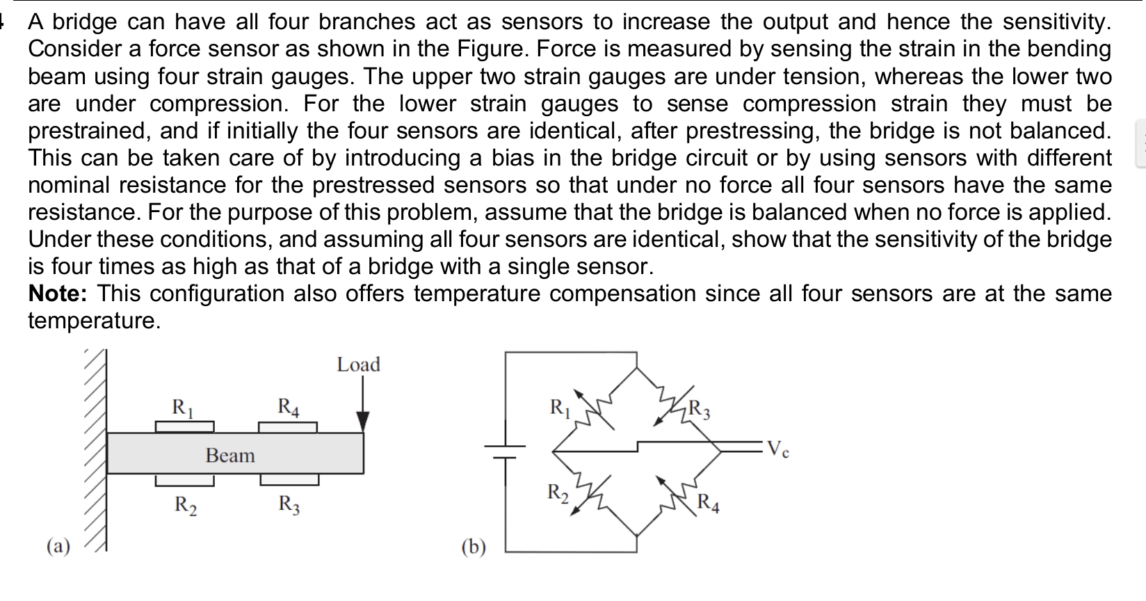 A bridge can have all four branches act as sensors to | Chegg.com