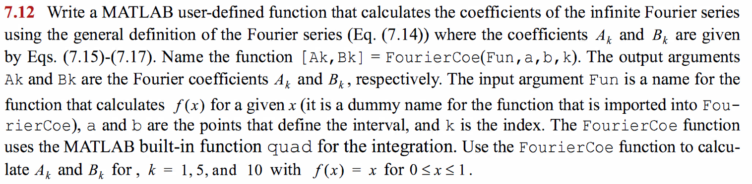 Solved a I 7.12 Write a MATLAB user-defined function that | Chegg.com