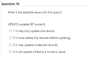 Solved What is the possible issue with this query? UPDATE | Chegg.com