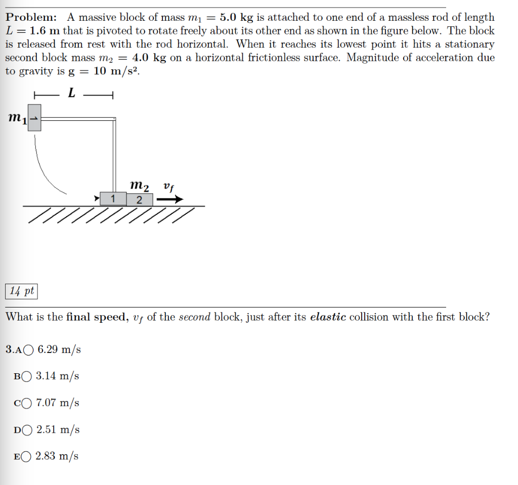 Solved Problem: A massive block of mass m1 = 5.0 kg is | Chegg.com