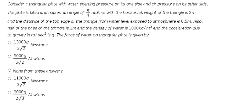 Solved Consider a triangular plate with water exerting | Chegg.com