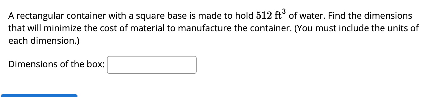 Solved A rectangular container with a square base is made to | Chegg.com