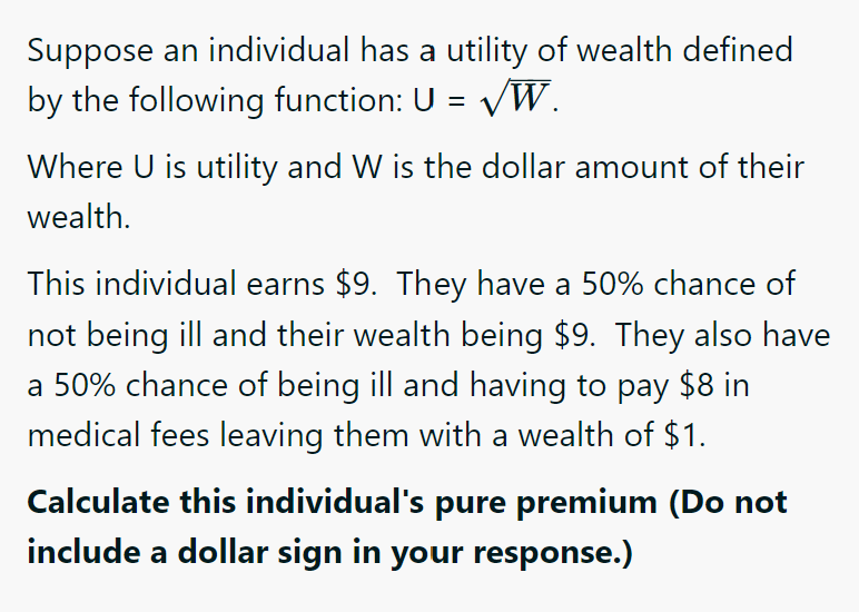 Solved Suppose an individual has a utility of wealth defined | Chegg.com