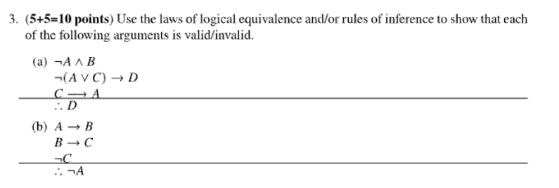 Solved 3. (5+5=10 points) Use the laws of logical | Chegg.com