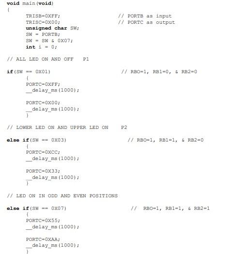Solved // Turn OEE LEDs If no pattern else fORTC=0X00; PO1 | Chegg.com