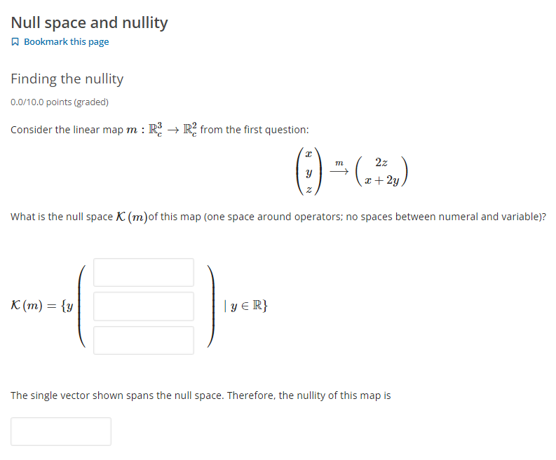 Solved Null space and nullity い Bookmark this page Finding | Chegg.com