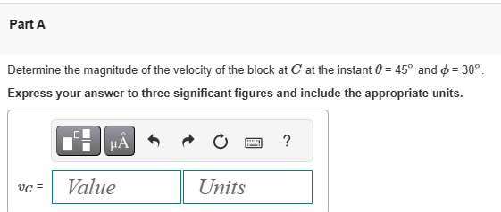 [Solved]: The angular velocity of link AB is AB=2.4rad/s.