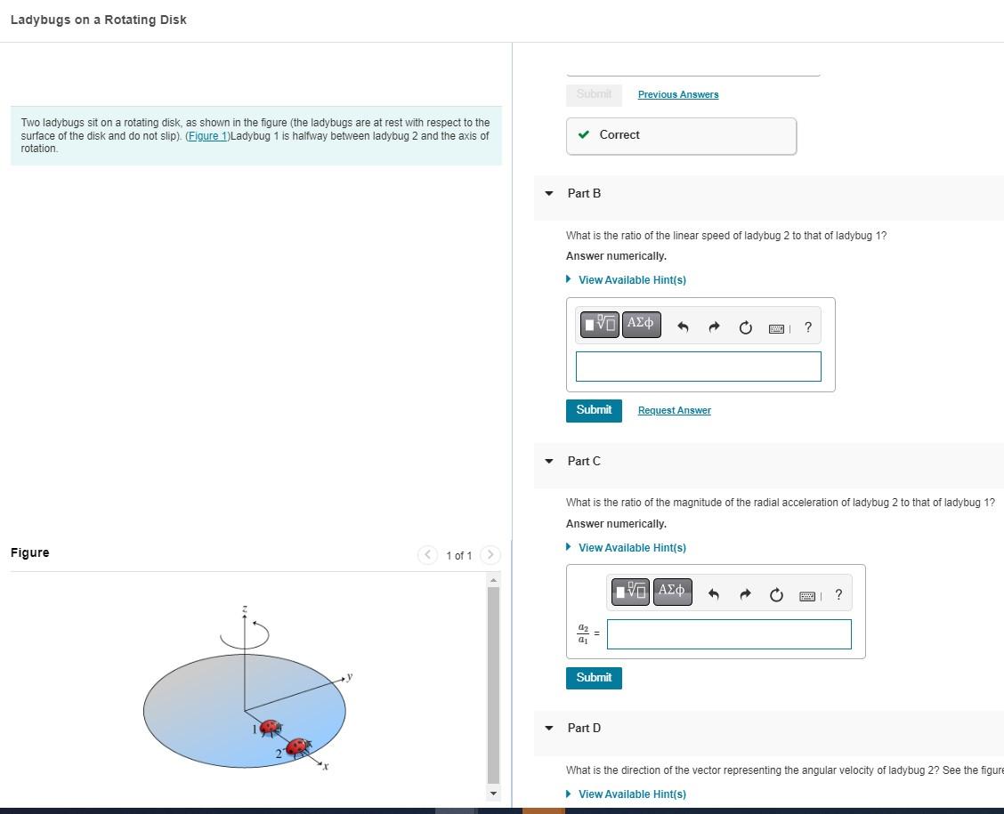 Solved Ladybugs on a Rotating Disk Two ladybugs sit on a | Chegg.com