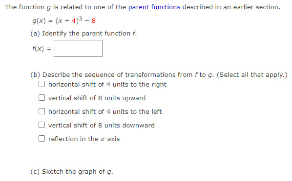 Solved The function g ﻿is related to one of the parent | Chegg.com
