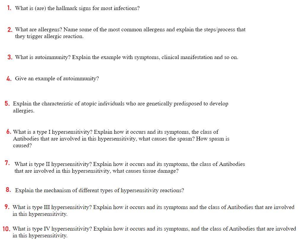 Solved 1. What is (are) the hallmark signs for most | Chegg.com