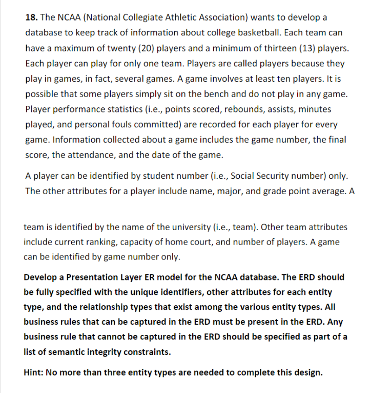 Solved 18. The NCAA (National Collegiate Athletic | Chegg.com