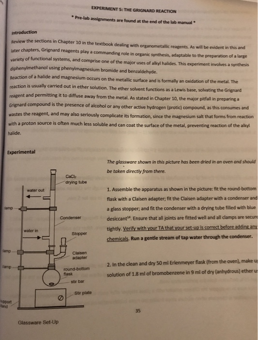 Solved EXPERIMENT S: THE GRIGNARD REACTION Pre-lab | Chegg.com