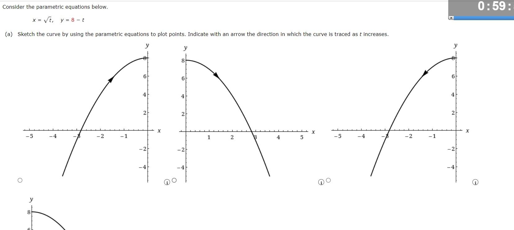 Solved Consider the parametric equations below. x=t,y=8−t | Chegg.com