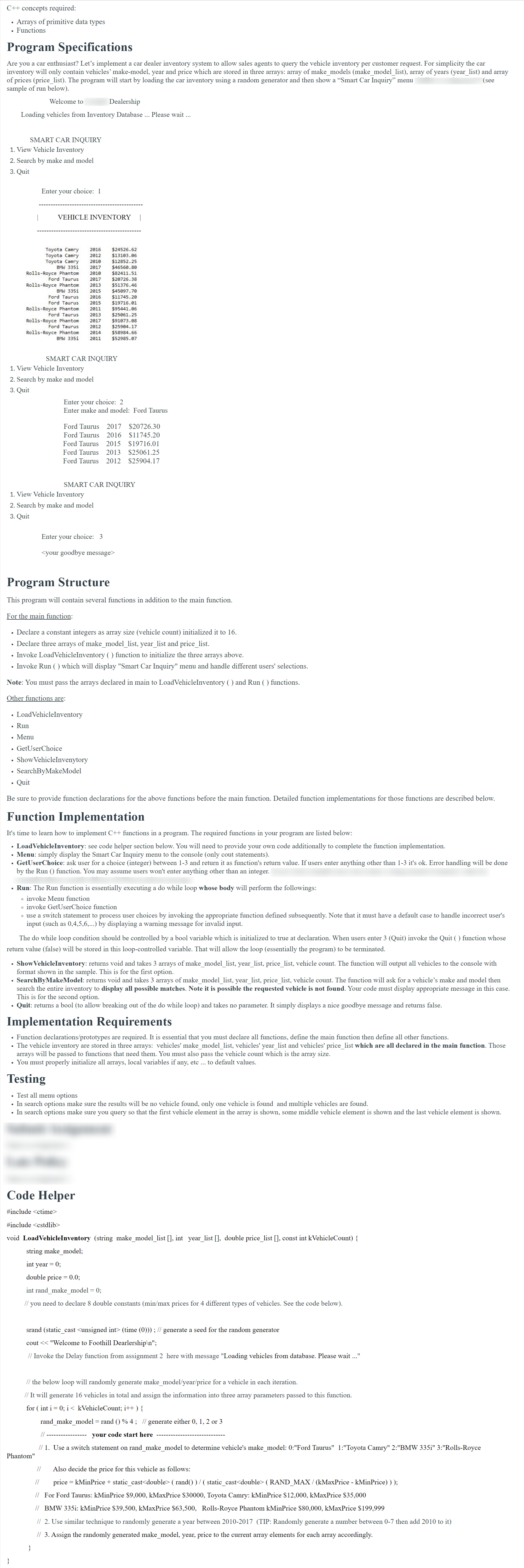 Solved Program Specifications Are you a car enthusiast? | Chegg.com