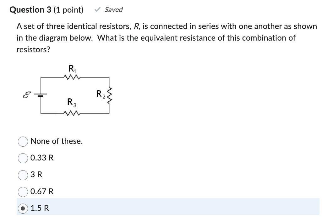 Solved A set of three identical resistors, R, is connected | Chegg.com