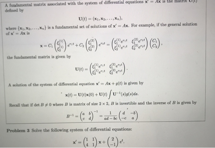 Solved A fundamental matrix associated with the system of | Chegg.com