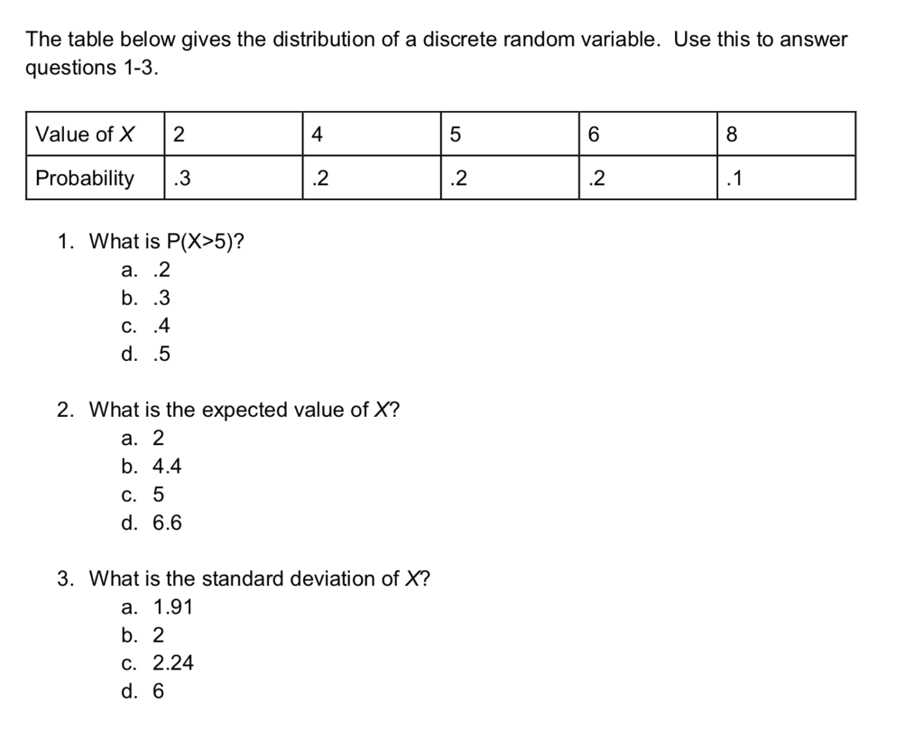 Solved The table below gives the distribution of a discrete | Chegg.com
