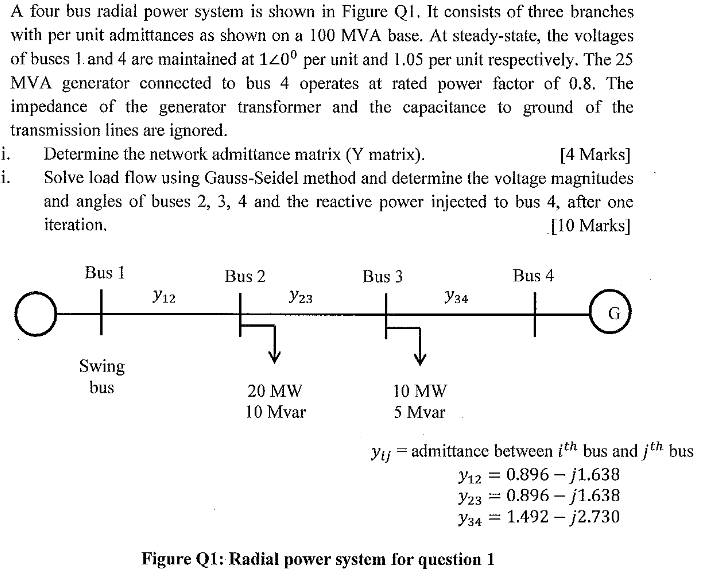 Solved A four bus radial power system is shown in Figure Q1. | Chegg.com