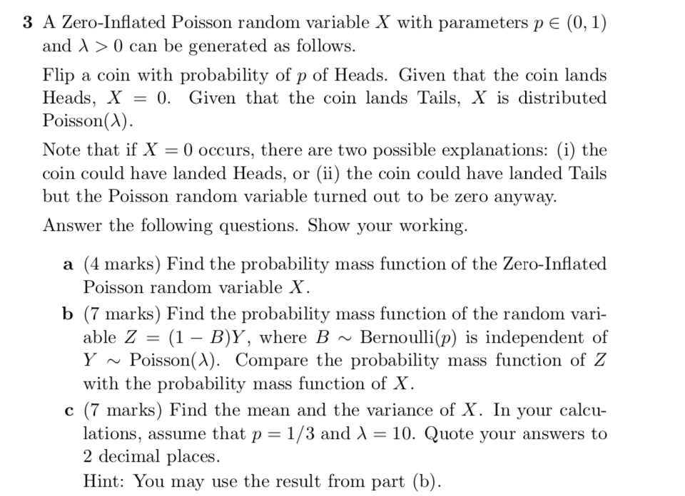 Solved 3 A Zero-Inflated Poisson random variable X with | Chegg.com