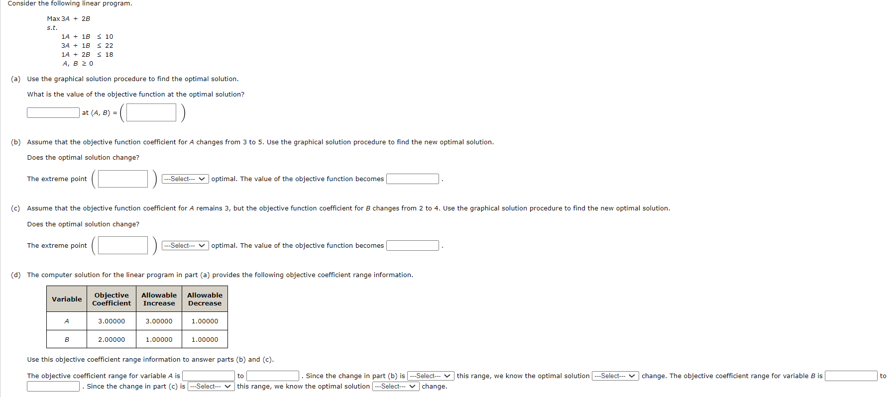 Consider the following linear program. Max 3A+2B | Chegg.com