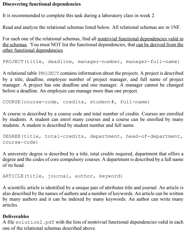 Solved Discovering functional dependencies It is recommended | Chegg.com