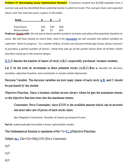 Solved Problem #14 Solving Linear Optimization Models): | Chegg.com