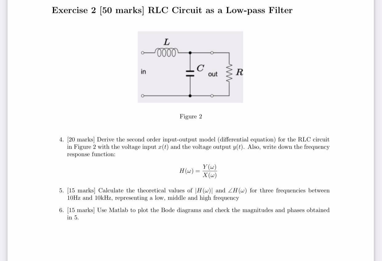 Solved Exercise 2 (50 marks] RLC Circuit as a Low-pass | Chegg.com