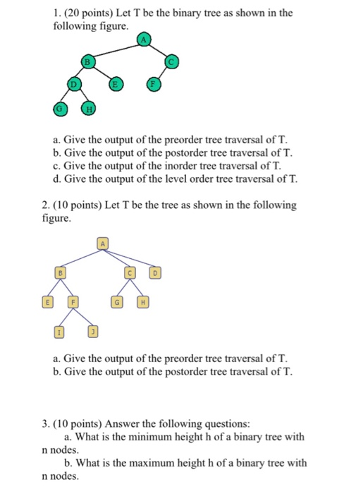 Solved 1. (20 points) Let T be the binary tree as shown in | Chegg.com
