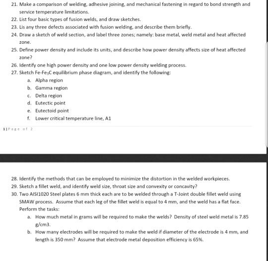 Solved these are the questions from welding topic. please | Chegg.com