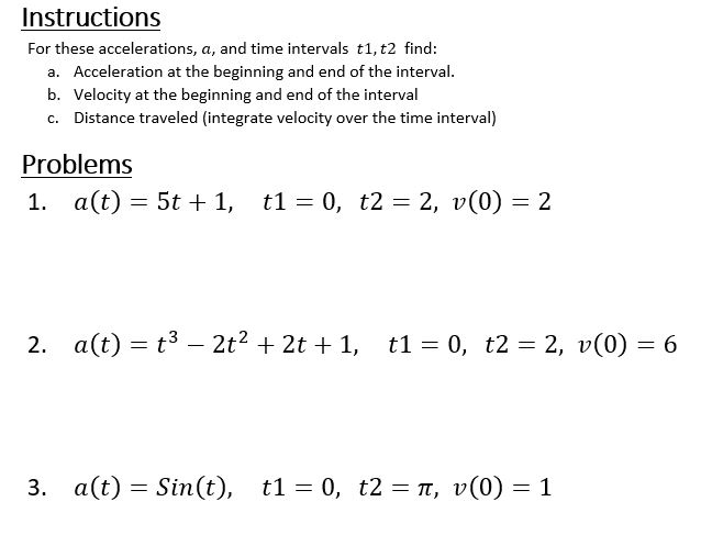 Solved Instructions For these accelerations, a, and time | Chegg.com