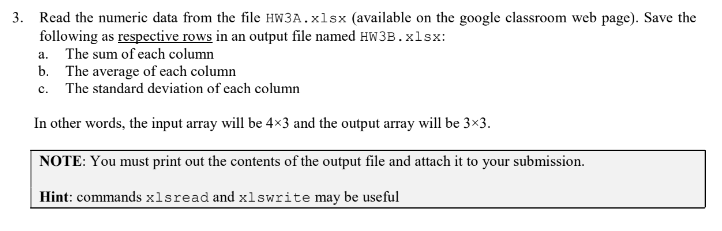 Solved 3. Read the numeric data from the file HW3A.xlsx | Chegg.com