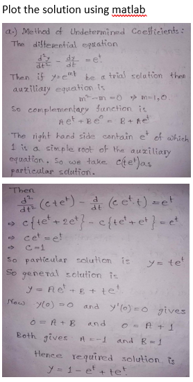 Solved Plot the solution using matlab a.) Methad of | Chegg.com
