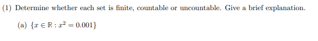 Solved (1) Determine whether each set is finite, countable | Chegg.com