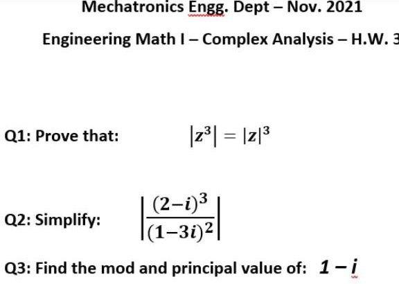Solved Mechatronics Engg. Dept - Nov. 2021 Engineering Math | Chegg.com