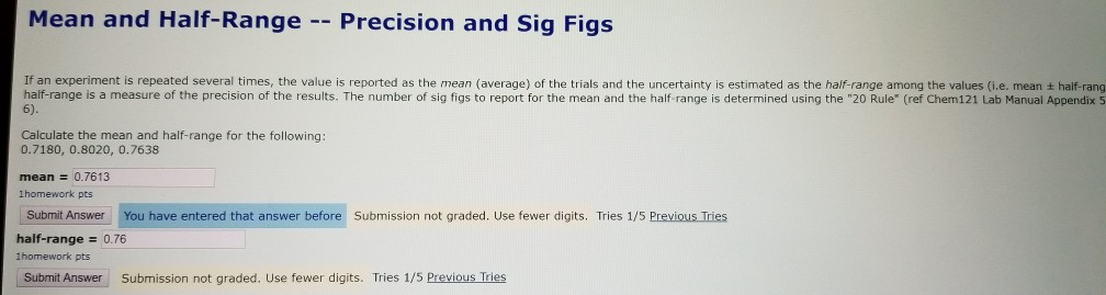 Solved Mean and Half-Range Precision and Sig Figs If an | Chegg.com