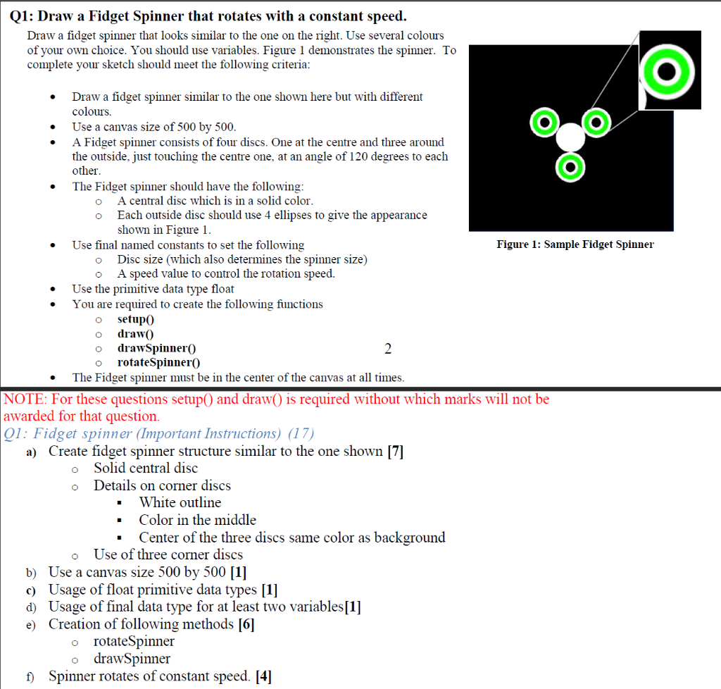 Solved Q: Draw a Fidget Spinner that rotates at a constant | Chegg.com