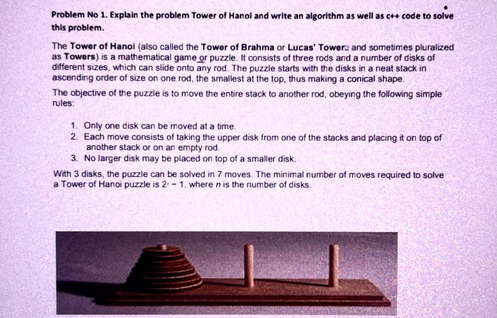 Solved Problem No 1. Explain the problem Tower of Hanol and | Chegg.com