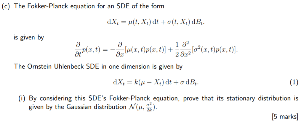 Solved (c) The Fokker-Planck equation for an SDE of the form | Chegg.com
