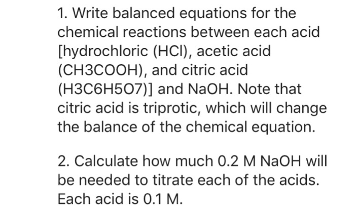 Solved 1. Write balanced equations for the chemical | Chegg.com