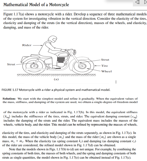 Solved Mathematical Model of a Motorcycle Figure 1.17(a) | Chegg.com