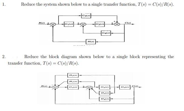 Solved 1. Reduce the system shown below to a single transfer | Chegg.com