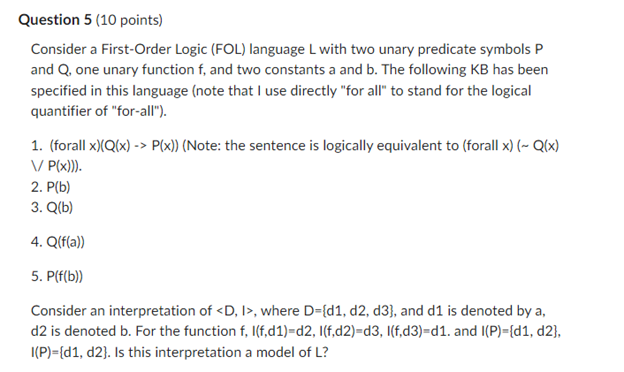 Solved Consider A First Order Logic Fol Language L With 