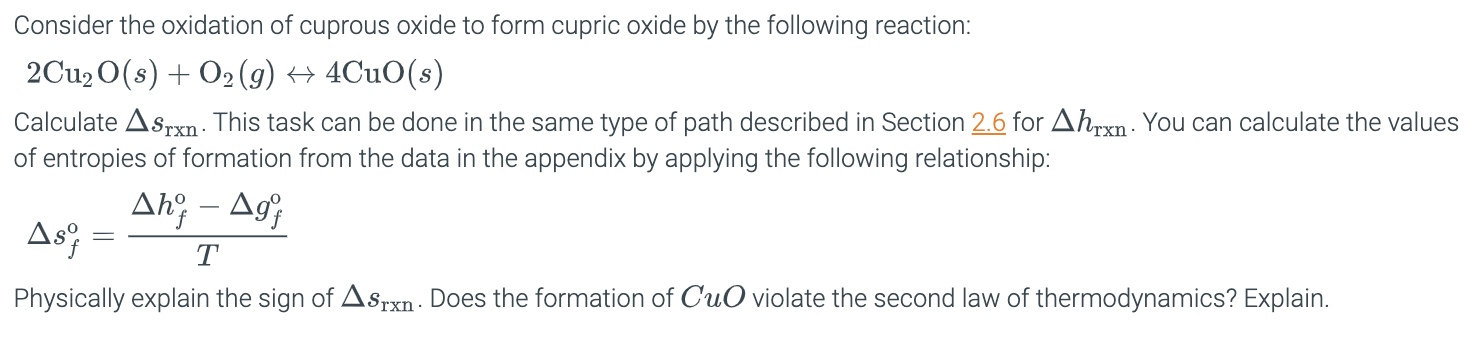 Solved Consider the oxidation of cuprous oxide to form | Chegg.com