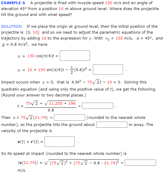 Solved EXAMPLE 6 A projectile is fired with muzzle speed 150 | Chegg.com