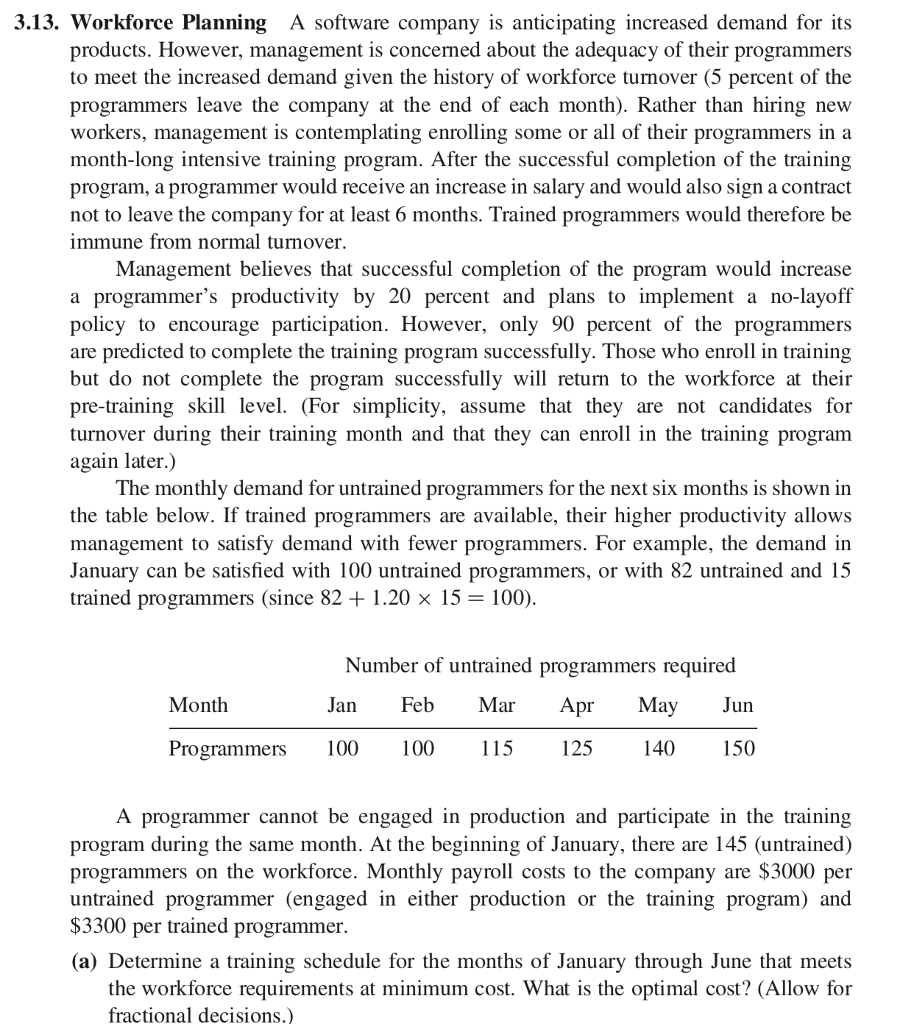 Solved 3.13. Workforce Planning A software company is | Chegg.com