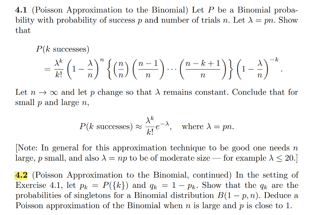 4.1 (Poisson Approximation to the Binomial) Let P be | Chegg.com